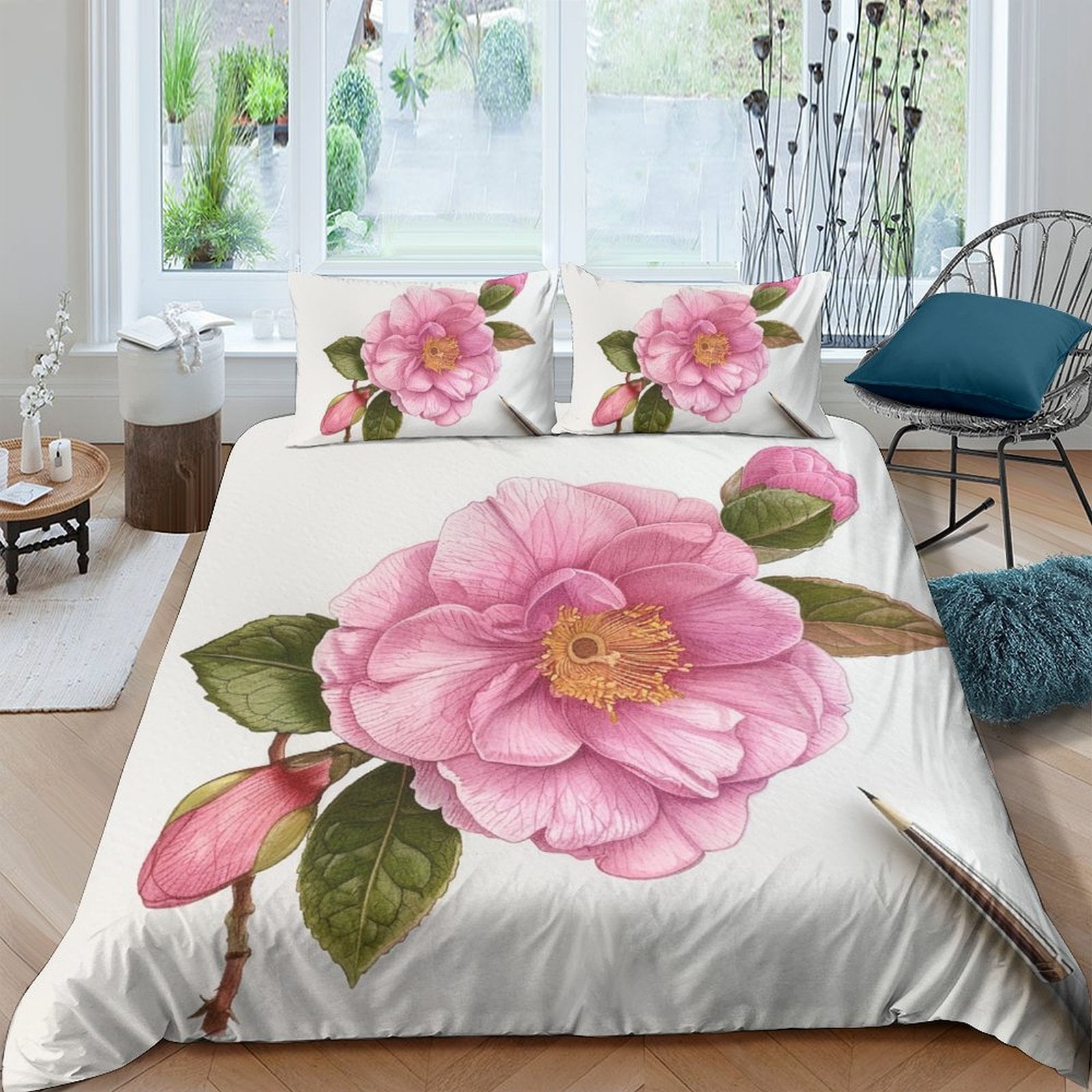 Fashion Bedroom Decor Rose Flower Printed Duvet Cover Quilt Cover Set ...