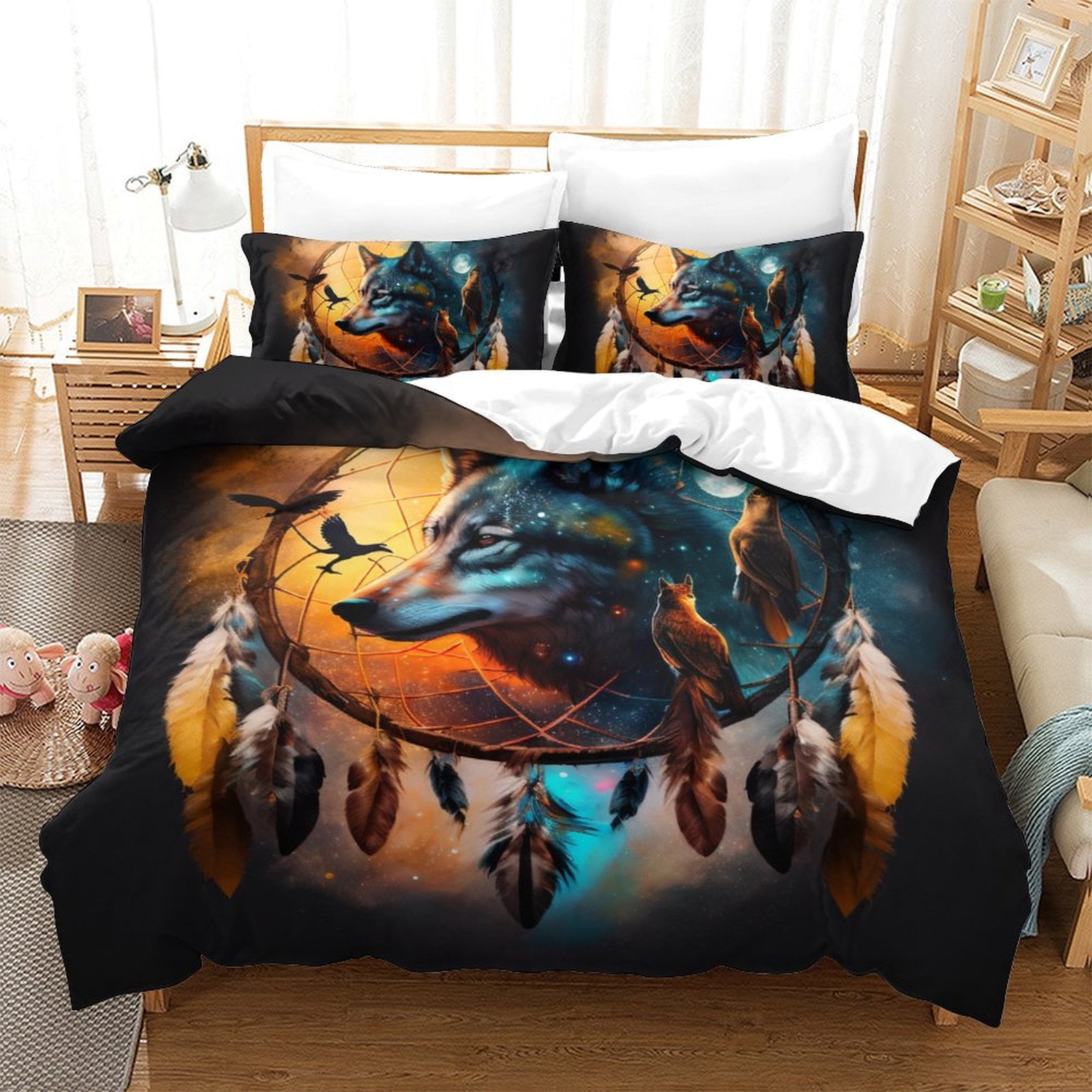 Fashion Bedspreads Dream Catcher Wolf Printed Comforter Cover ...