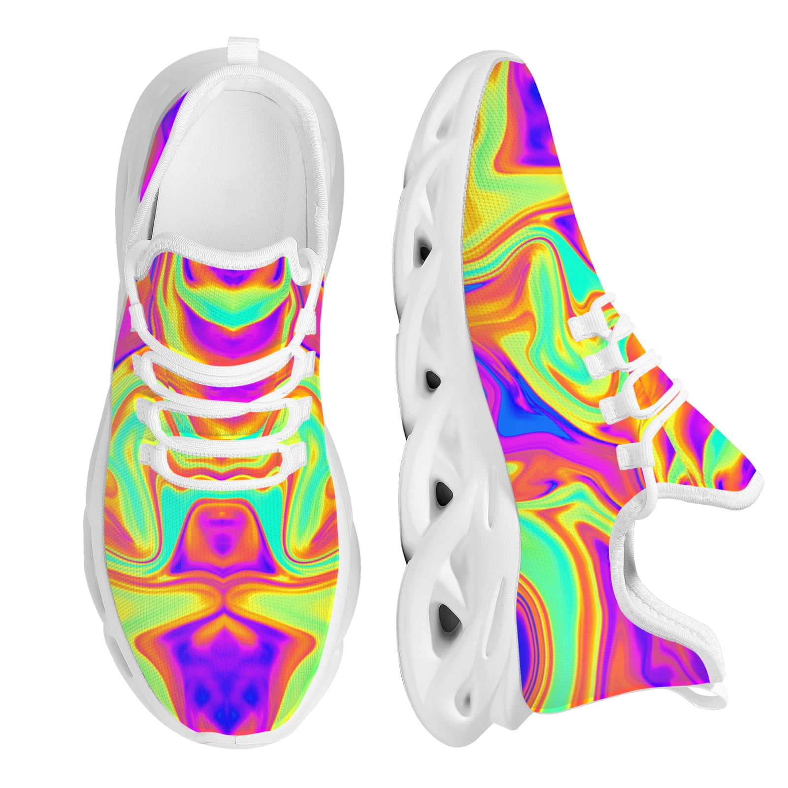 Fashion Black Psychedelic Kintted Breathable Men's Sneakers Light Lace ...