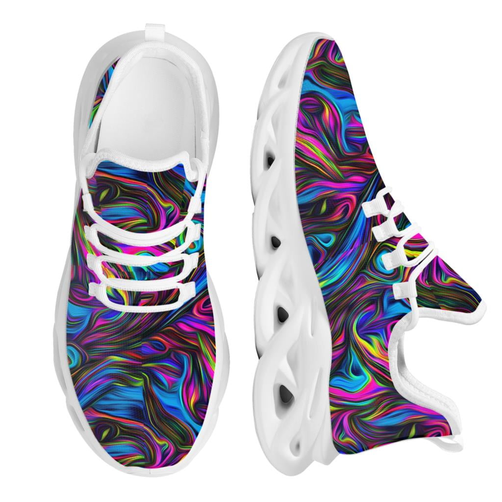 Fashion Black Psychedelic Kintted Breathable Men's Sneakers Light Lace ...