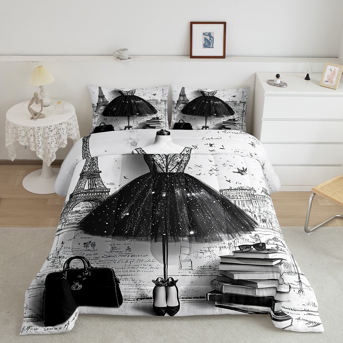 Fashion Blakc Bedding Sets Girly Dress Eiffel Tower Paris Comforter Set ...