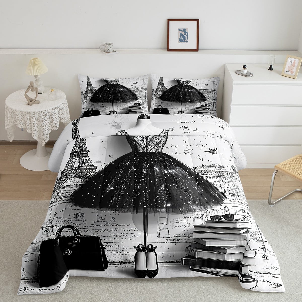 Fashion Blakc Bedding Sets Girly Dress Eiffel Tower Paris Comforter Set ...