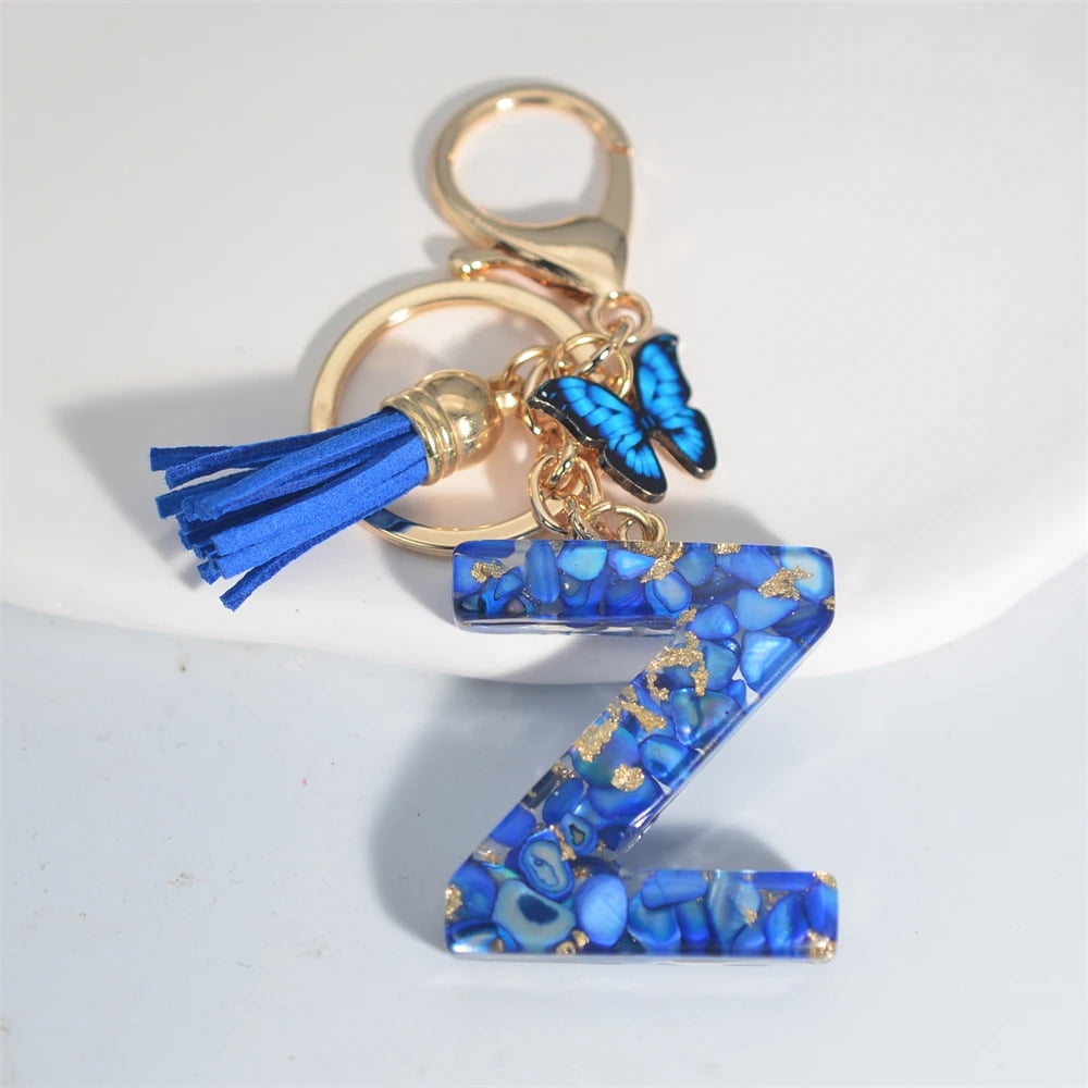 Fashion Blue Glazed Stone A To Z Letter Keychain 26 Initials Alphabet ...
