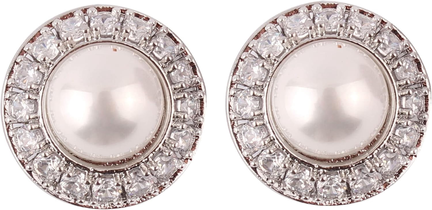 Fashion Bright 10MM Pearl Cubic Zirconia Clip On Stud Earrings Round ...