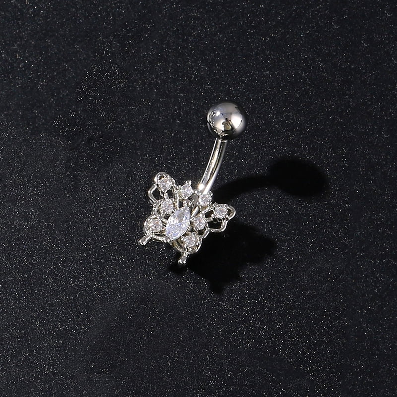 Fashion Butterfly Bow Belly Button Rings Stainless Steel Zircon Navel ...