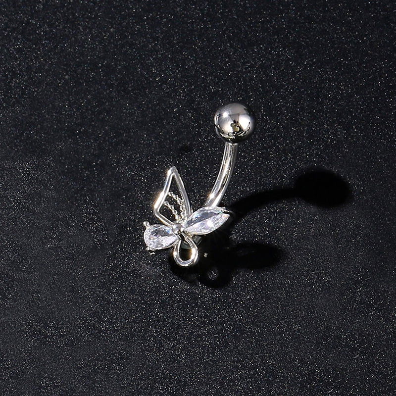 Fashion Butterfly Bow Belly Button Rings Stainless Steel Zircon Navel ...