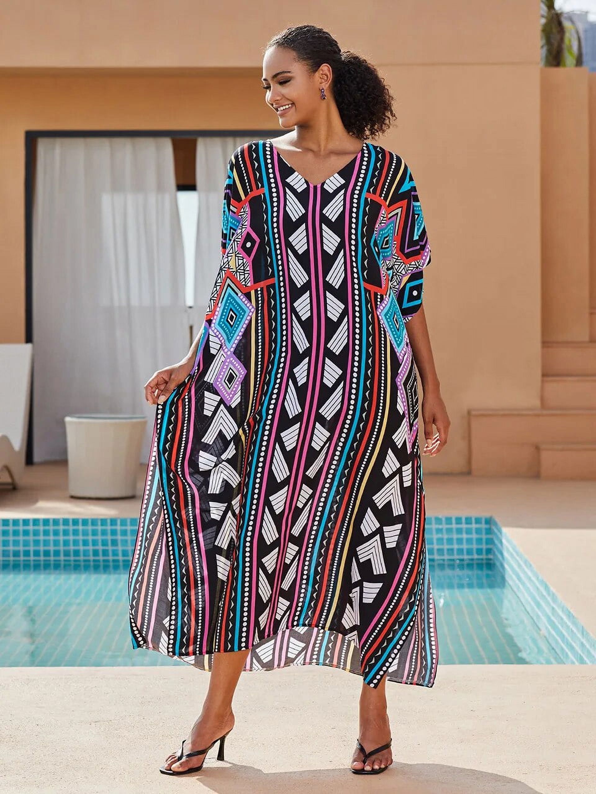 Fashion Butterfly Print Long Dresses Kaftan Women Swimwear Cover Up ...