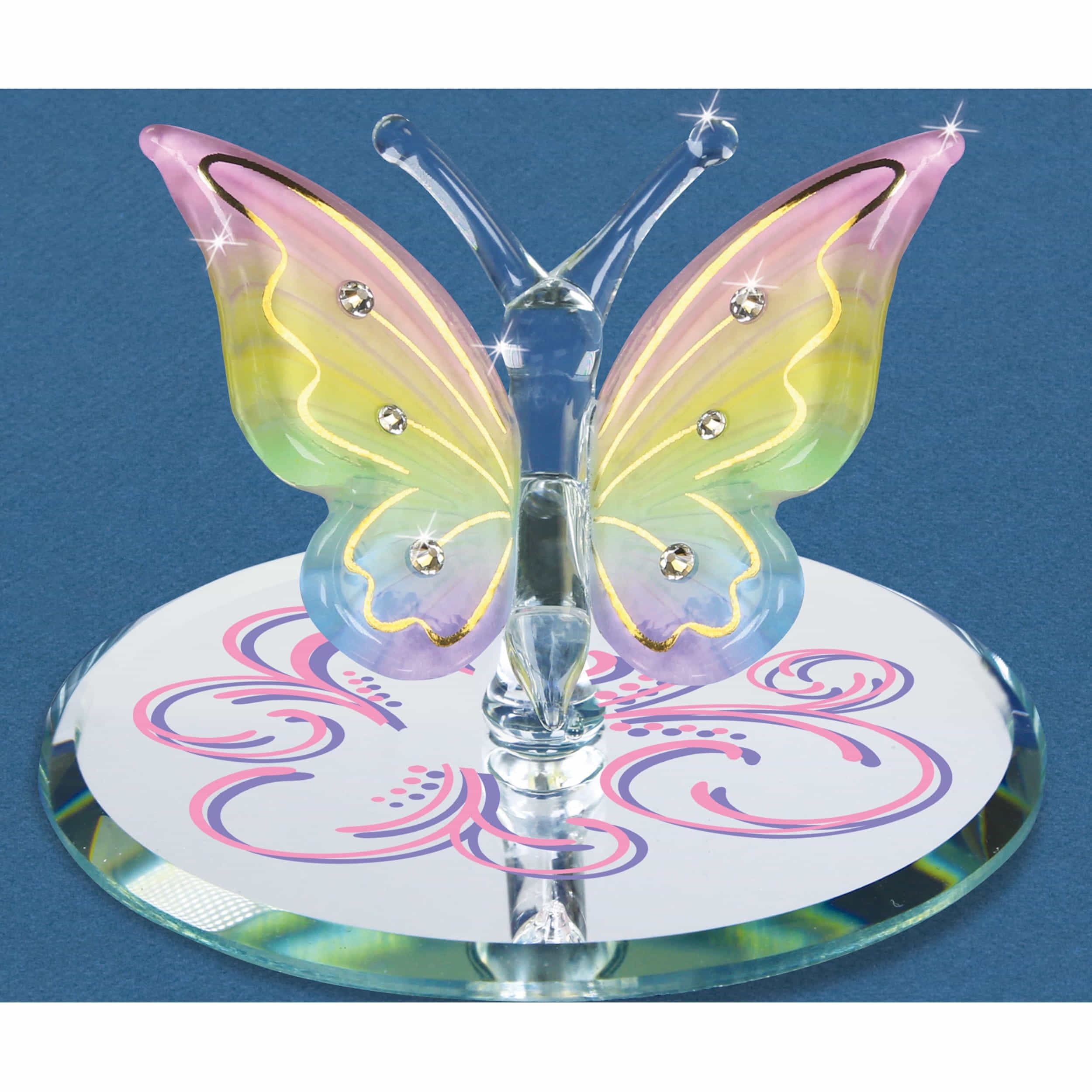 Fashion Butterfly Rainbow Flutter Glass Figurine (3.82 X 3.39) Made In ...