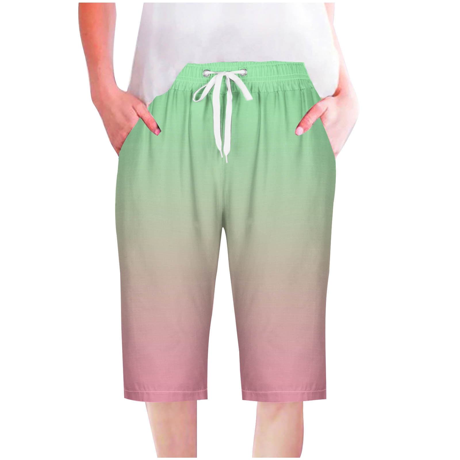 Fashion Capris Pants for Women Casual Print Tie Elastic Waist Capri ...