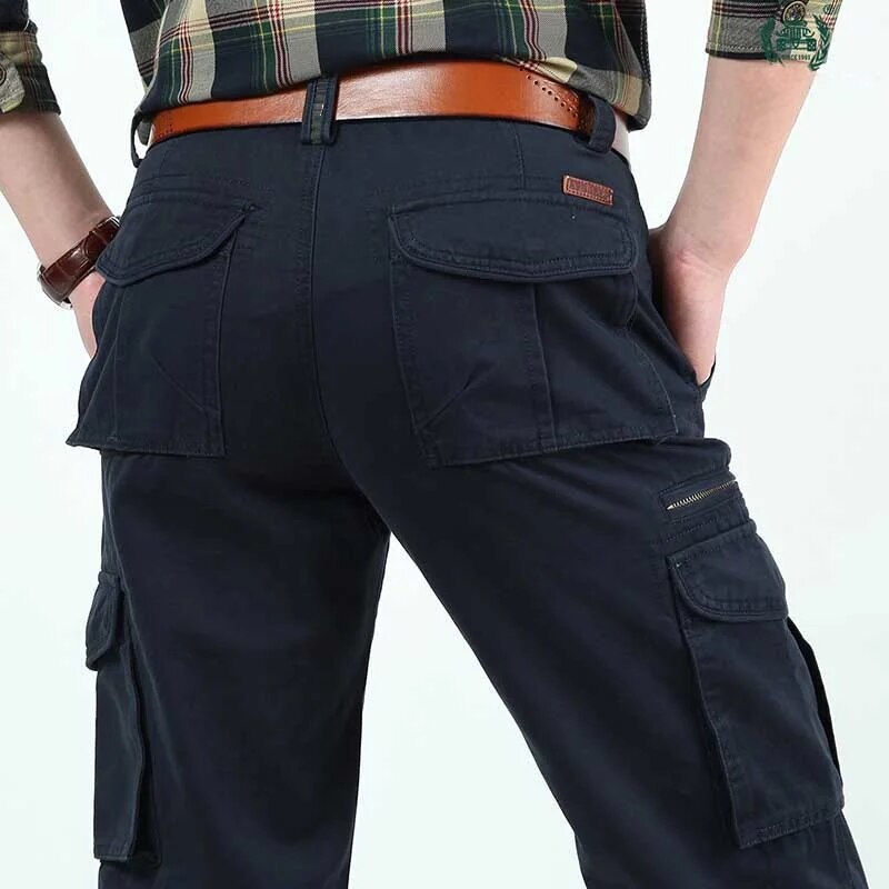 Fashion Cargo Pants Multi Pocket Straight Loose Baggy Men Casual Trousers Cotton Military ...