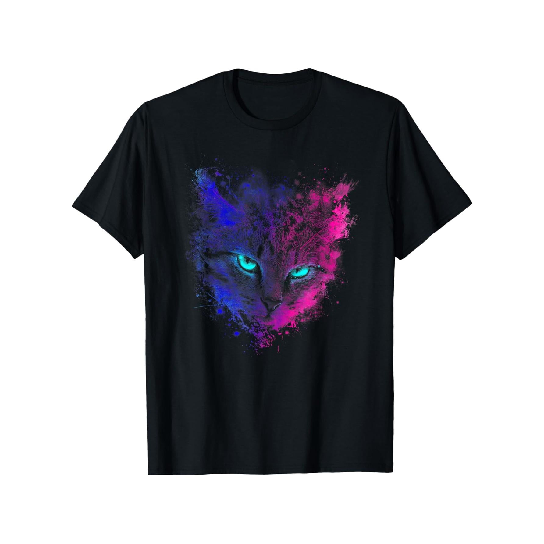 Fashion Cat Tee , Psychedelic Space Cat Festival Aesthetic Vaporwave Clothing T-Shirt, Black ...