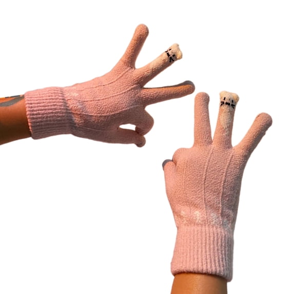 Fashion Cats Pattern Winter Gloves with Screen Touch Fingers Knitted ...