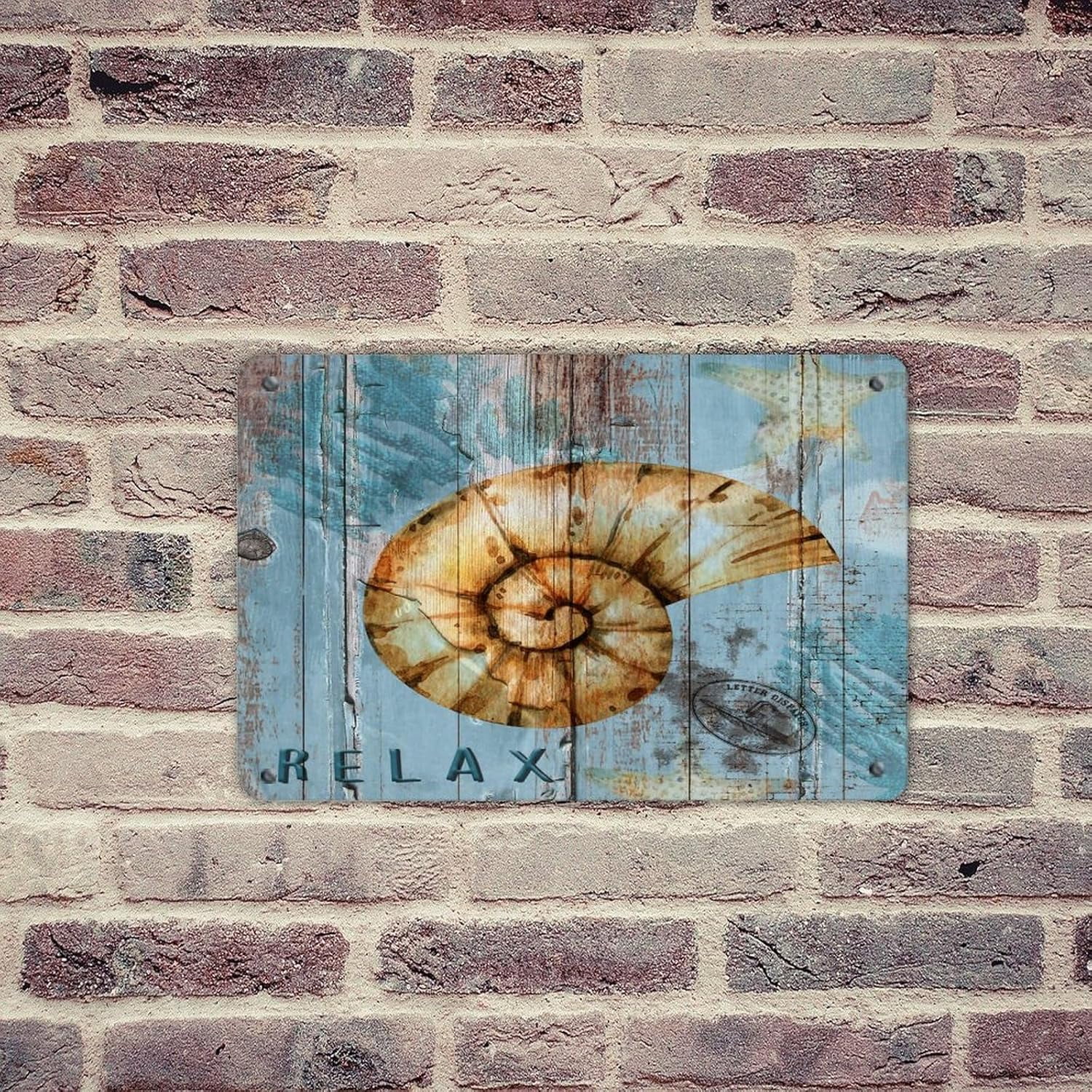 Fashion Chic Metal Tin Sign Nautical Beach Ocean Theme Sea Snail Wall ...