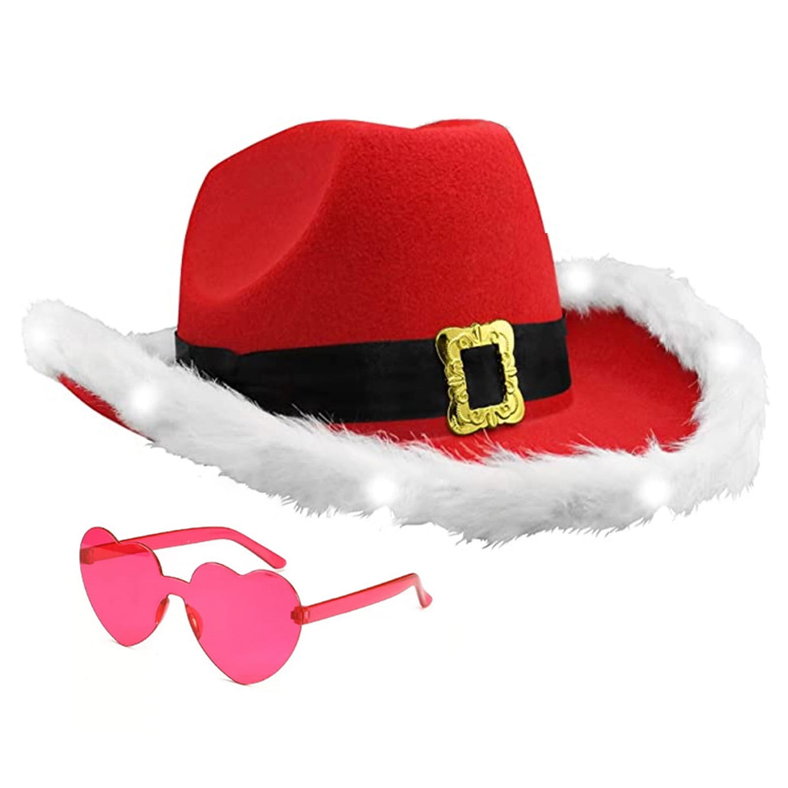 Fashion Christmas Cowboy Hats LED Santa Hat Western Cowgirl Cap Women ...