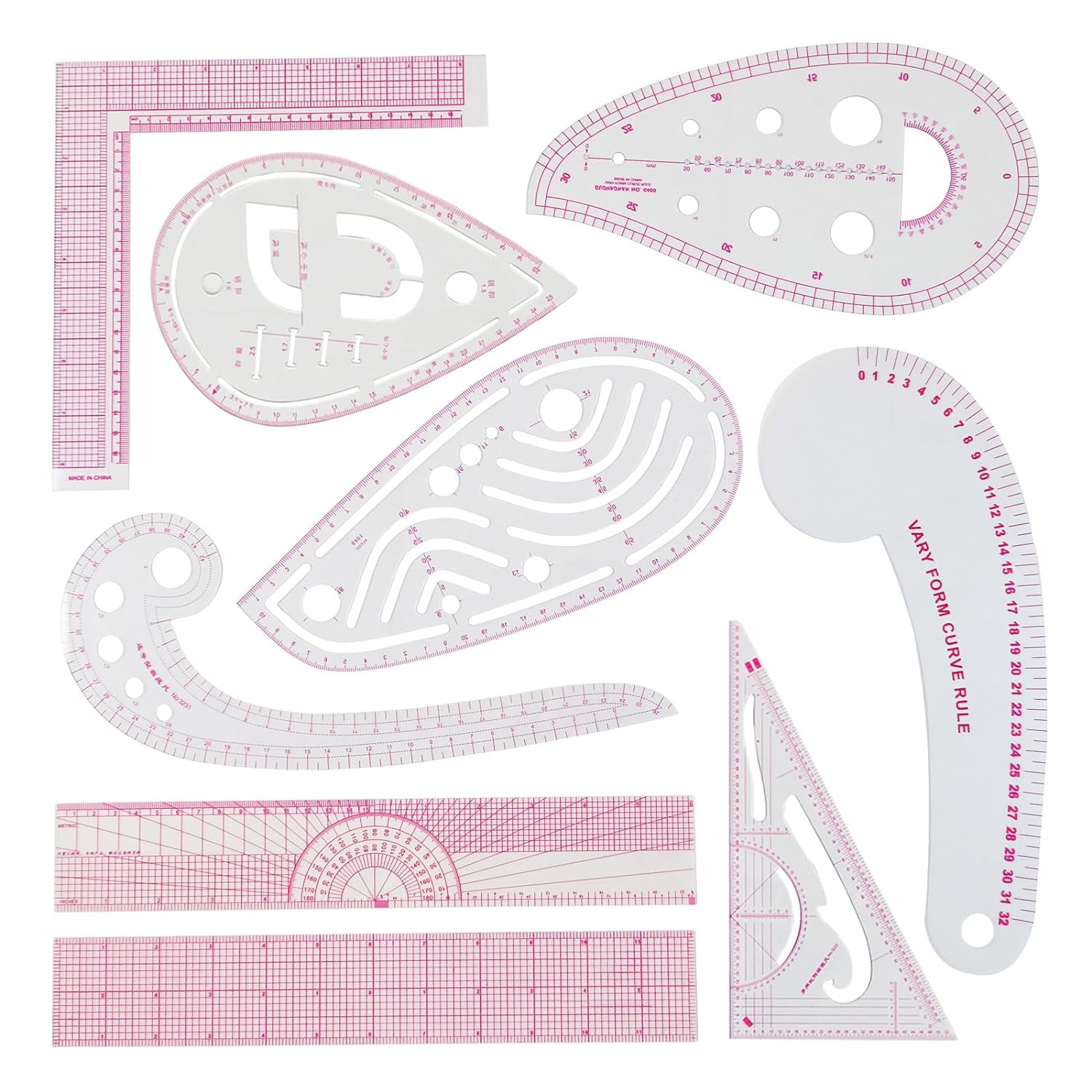 Fashion Clear Metric Sewing Ruler Set, French Curve Pattern Ruler Kit ...
