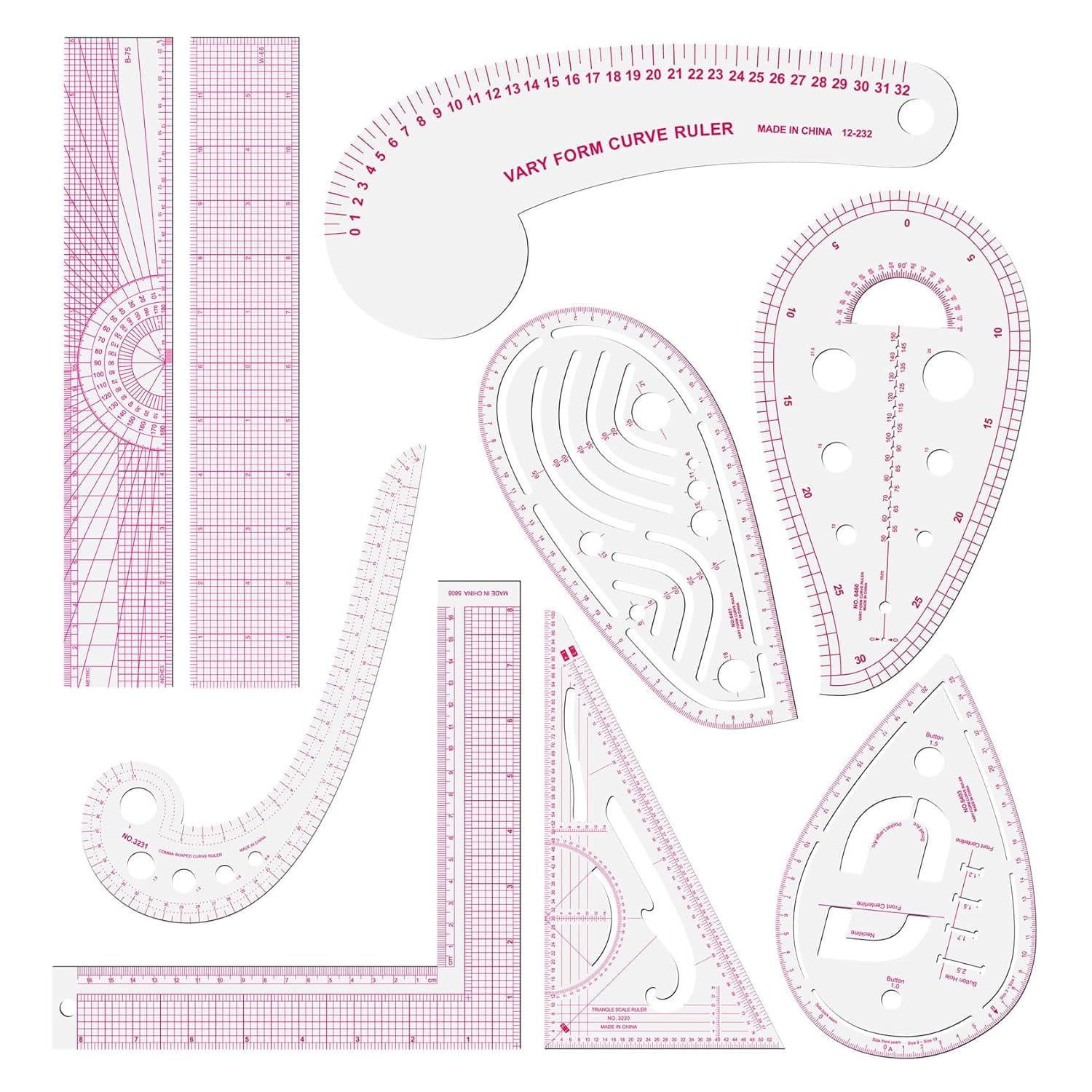 Fashion Clear Metric Sewing Ruler Set,French Curve Pattern Rulers for ...
