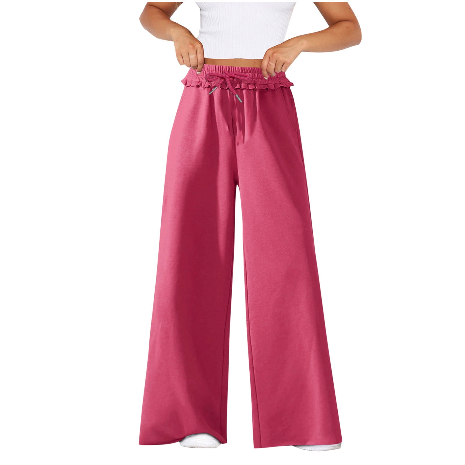 SHE IS Fashion Clothing Wide Leg Pants Women Drawstring High Waist ...
