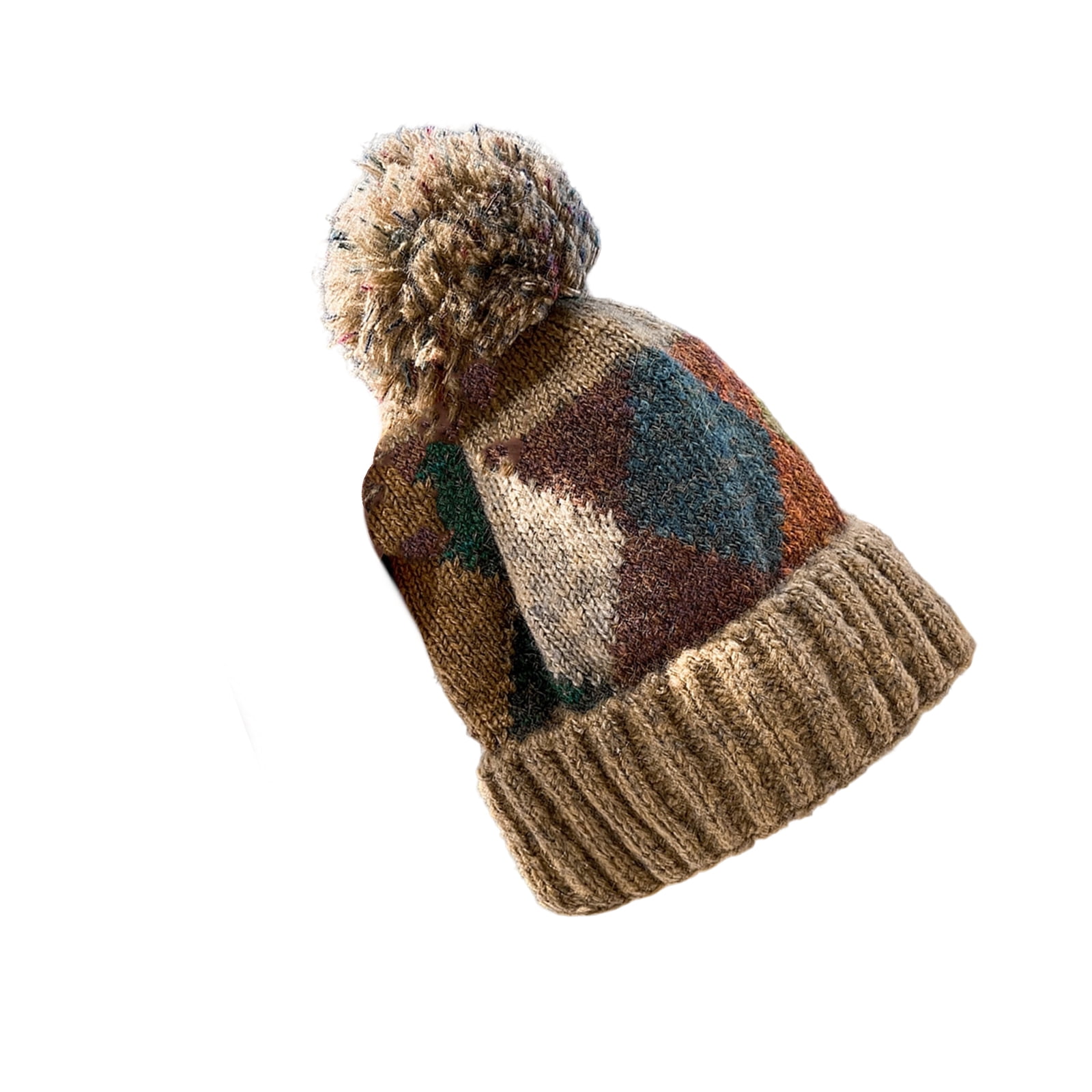 Fashion Color Blocked Knit Cap with Pompoms Breathable Winter Hat ...