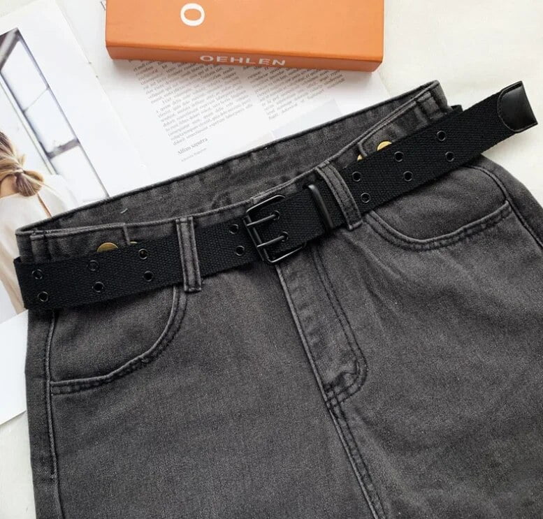Fashion Contracted Style Double Grommet Hole Buckle Belt Wide Canvas ...