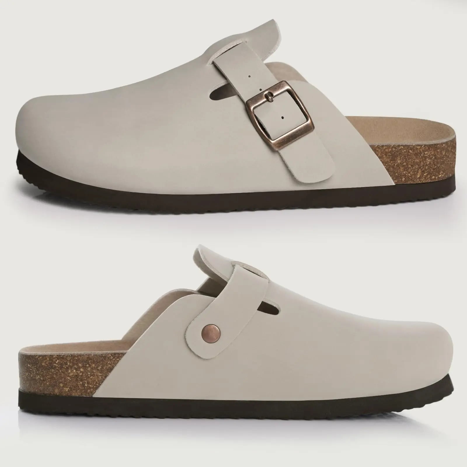 Fashion Cork Footbed Clogs Women Unisex Home Leather Mules Comfort ...