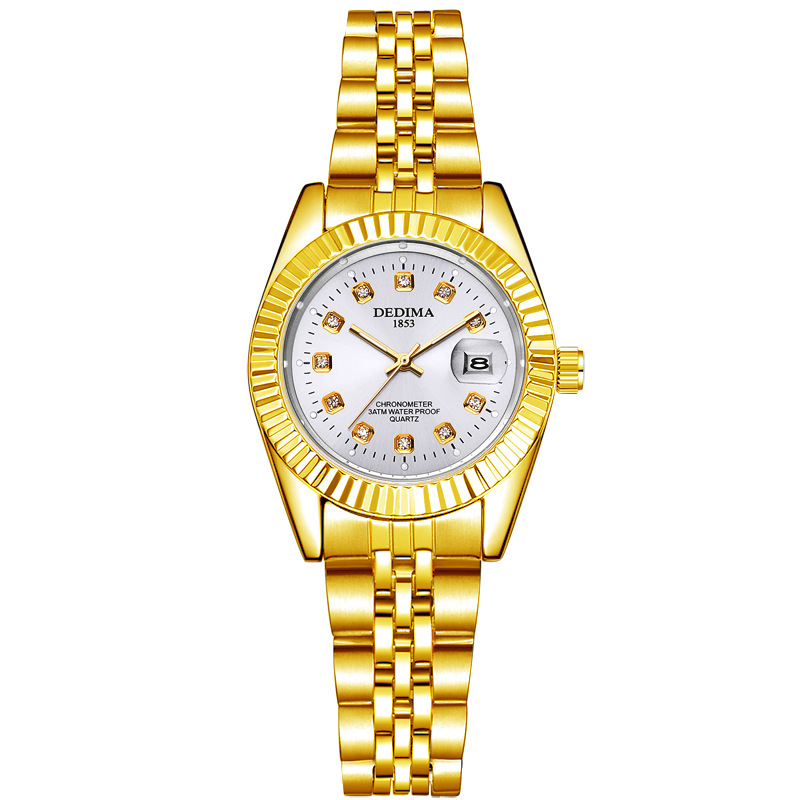 Fashion Couple Watches Steel Band Waterproof High-end Gold Watches for ...