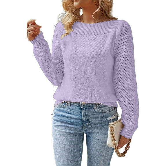 Fashion Crochet Pullover Women's Top Hollowout Pattern Long Sleeve ...