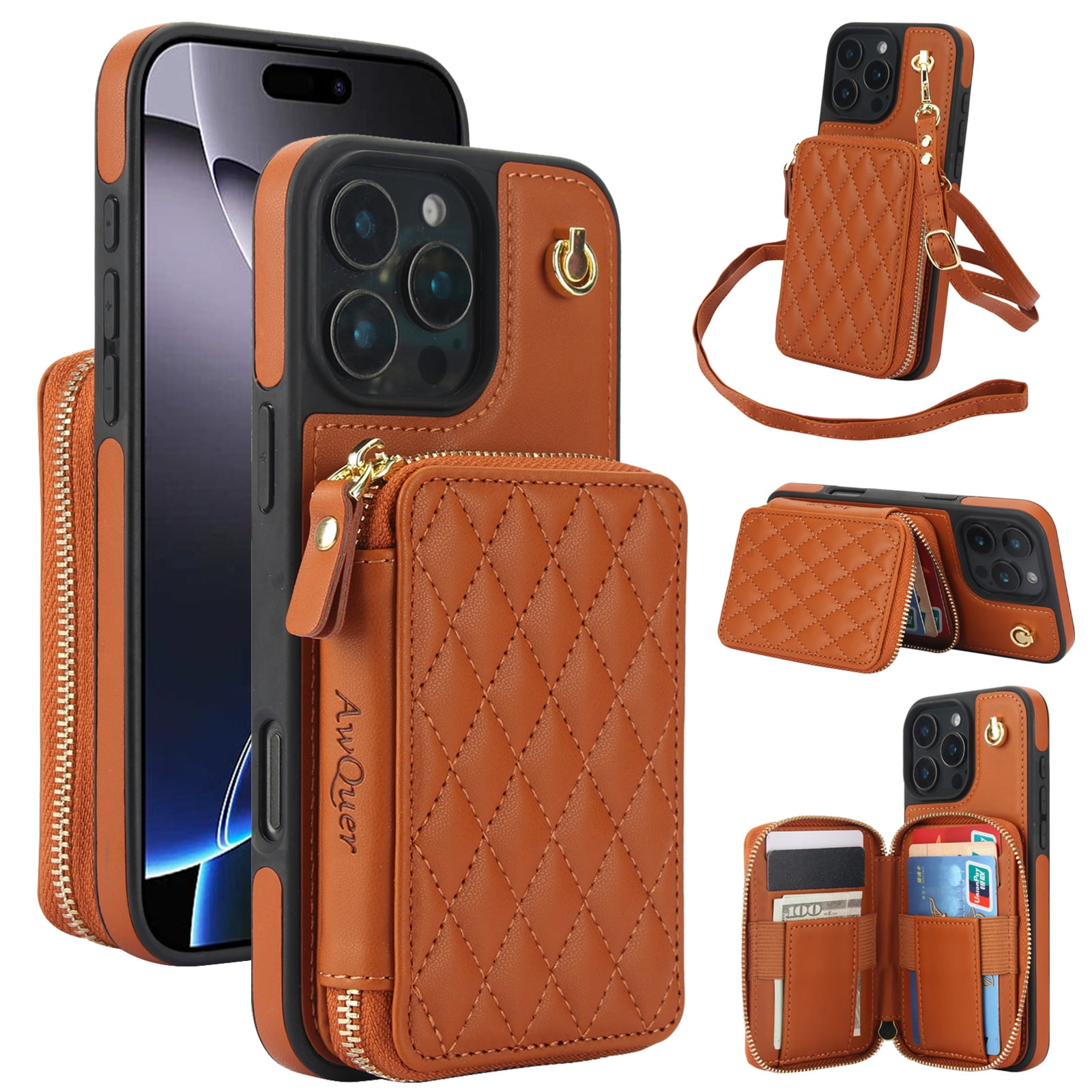 Fashion Crossbody lanyard zipper wallet leather phone case for iPhone ...