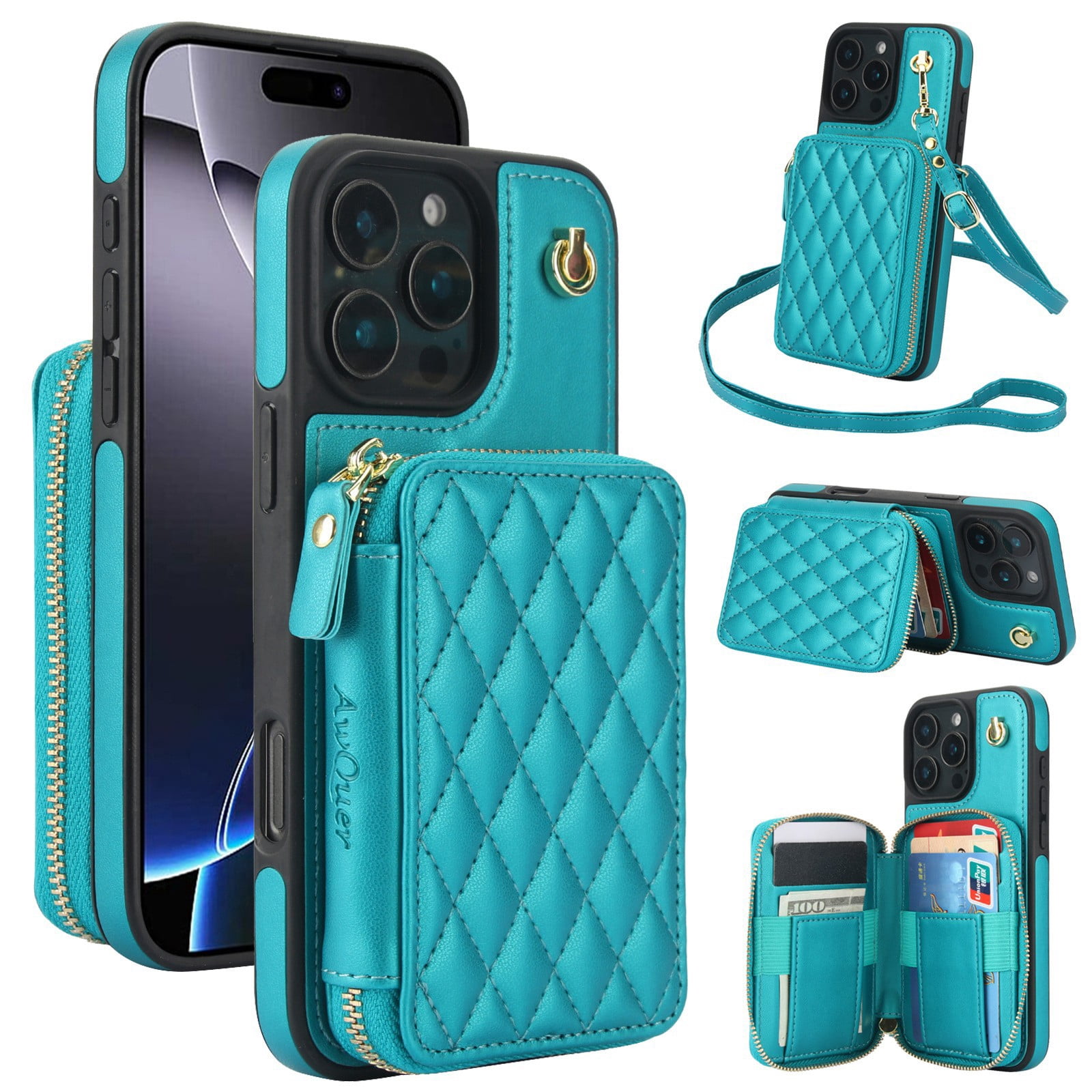 Fashion Crossbody lanyard zipper wallet leather phone case for iPhone ...
