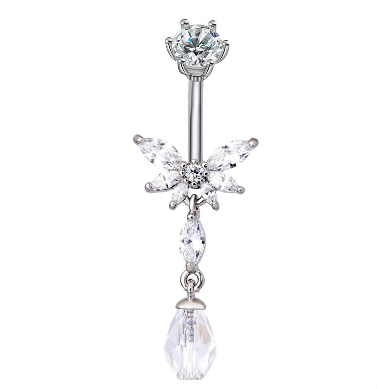 Fashion Crystal Navel Ring Piercing Heart Angel Wings Pendant Belly ...