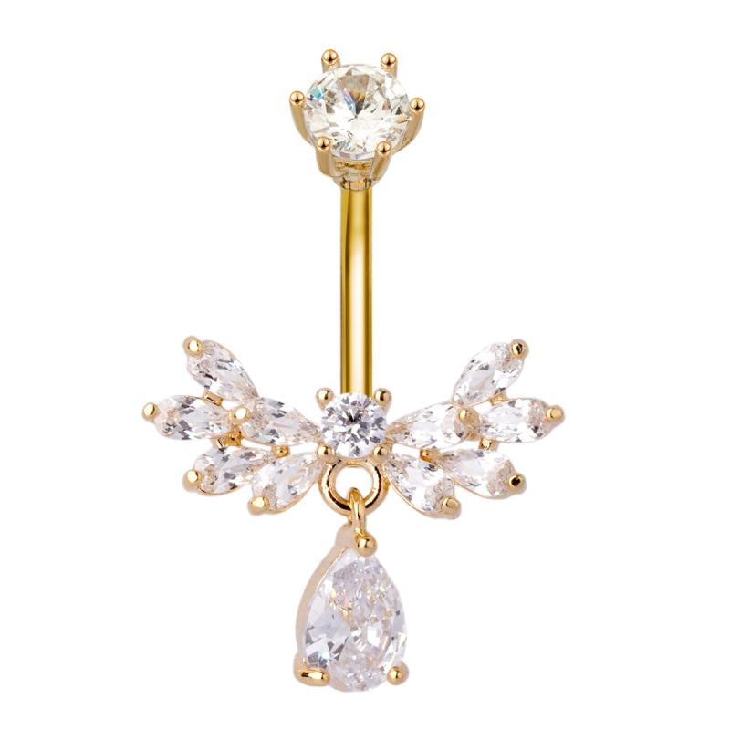 Fashion Crystal Navel Ring Piercing Heart Angel Wings Pendant Belly ...