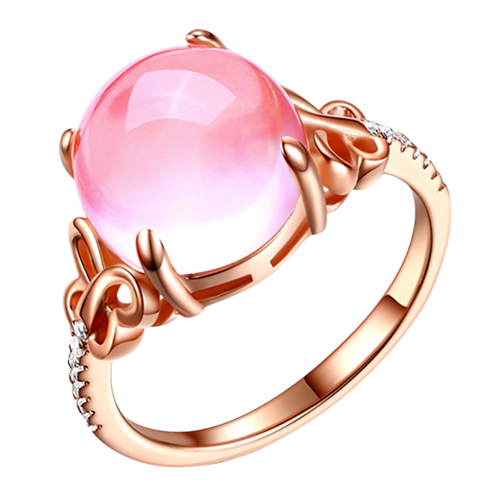 Fashion Crystal Silver Ring for Women Pink Crystal Rose Gold Cubic ...