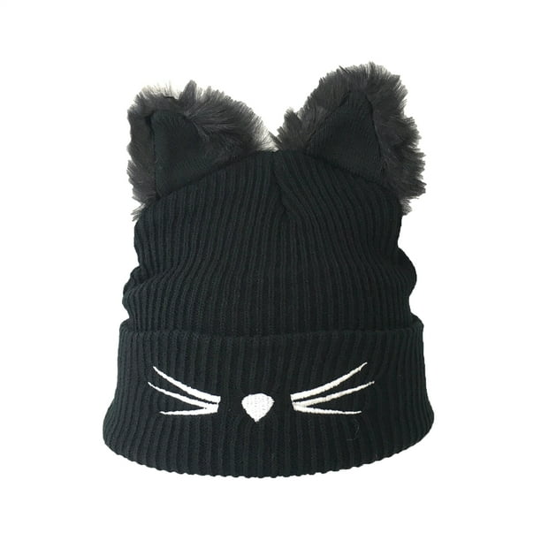 Fashion Culture Kitty Critter Beanie Hat w Fuzzy Cat Ears, Black ...