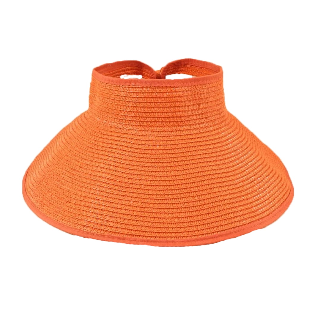 Fashion Culture Packable Roll Up Wide Brim Straw Sun Visor Bow Applique ...