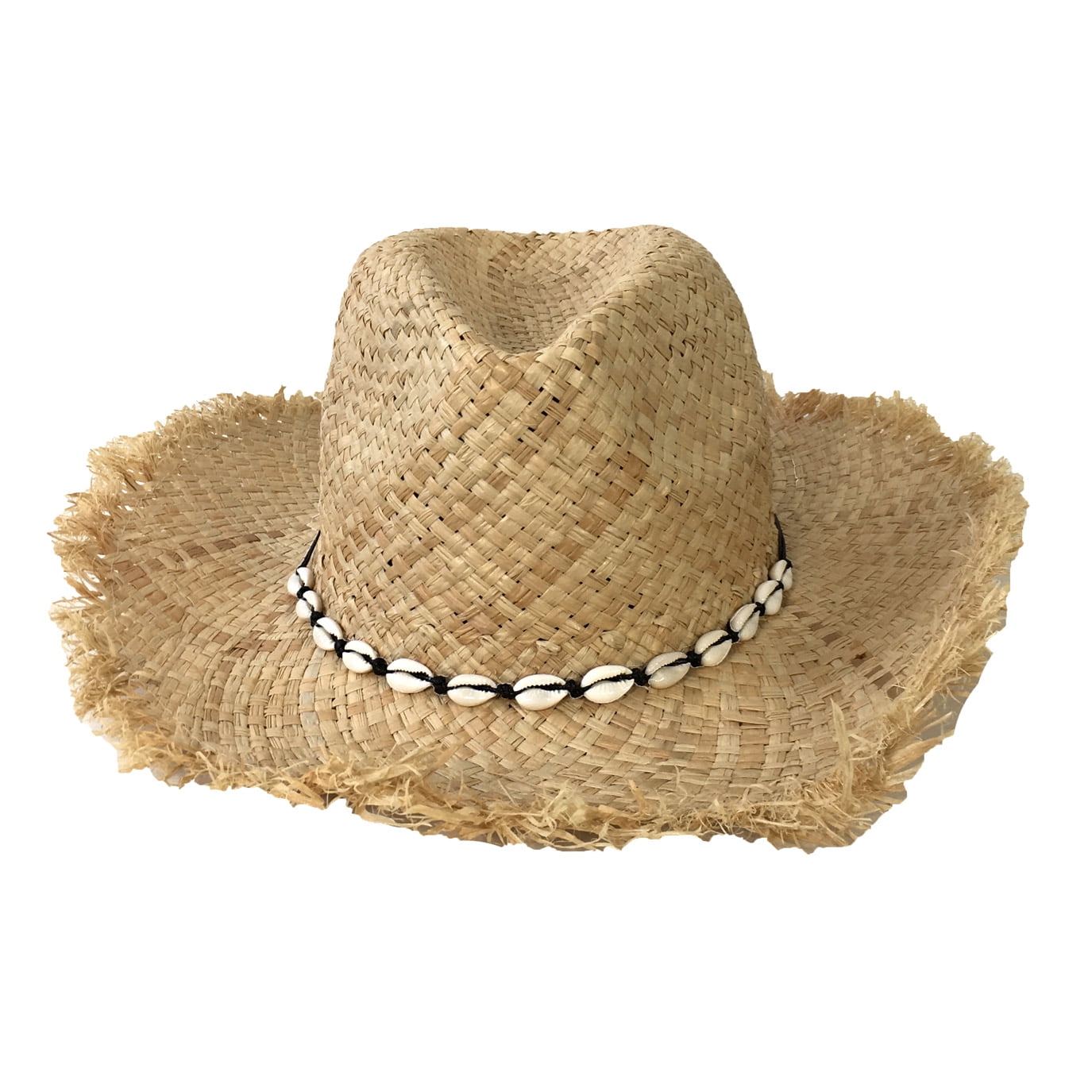 Fashion Culture Unisex Straw Fedora Hat Cowrie Shell Accents, Natural ...