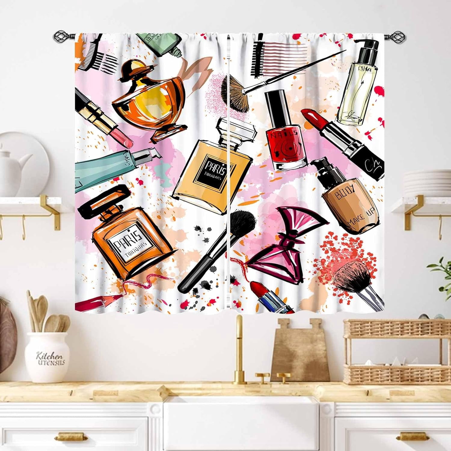 Fashion Curtains,Modern Flower Floral Perfume High Heels Magazine Books ...