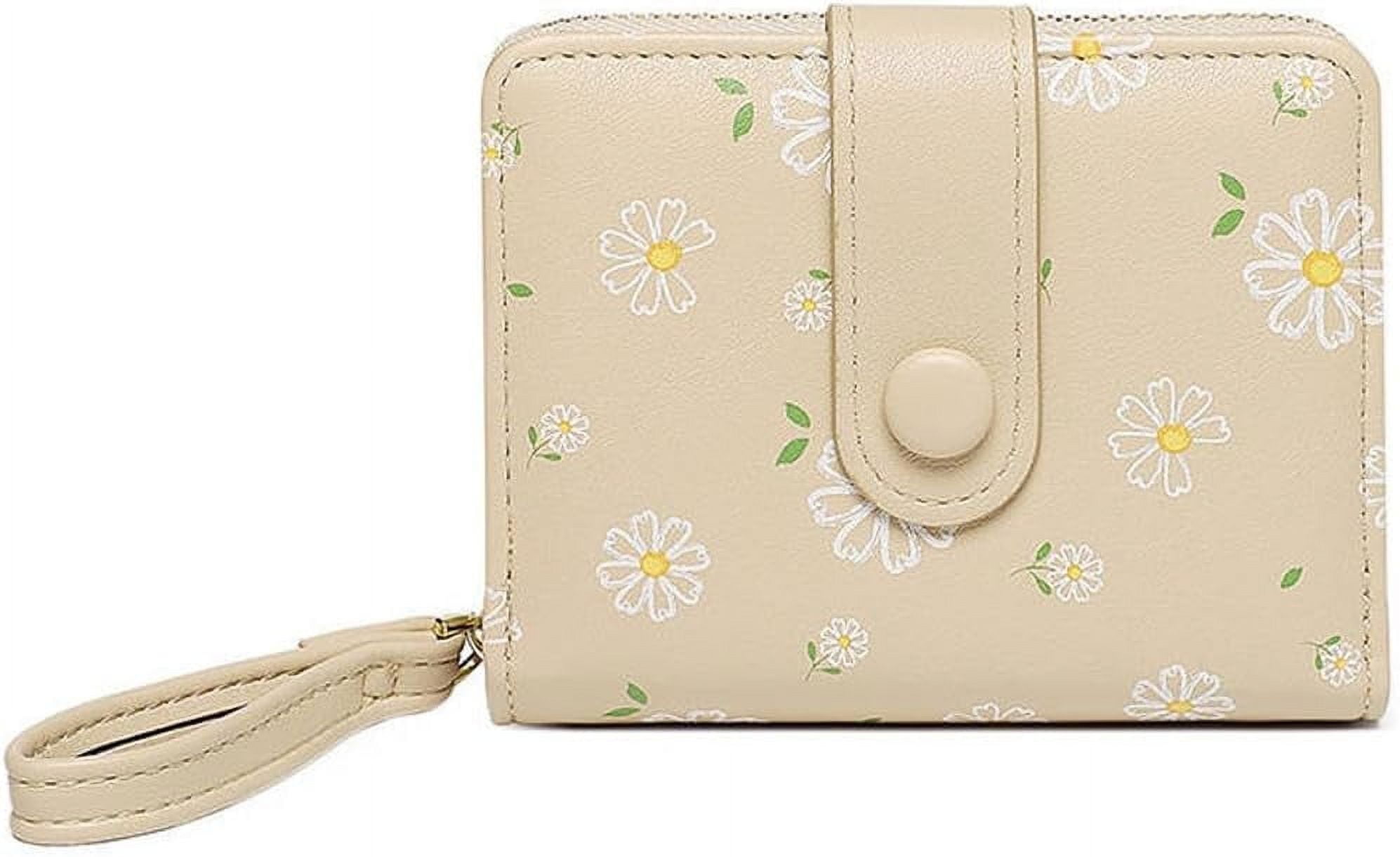 Fashion Cute Daisy Flowers Print Wallets with Exterior Zipper Around ...