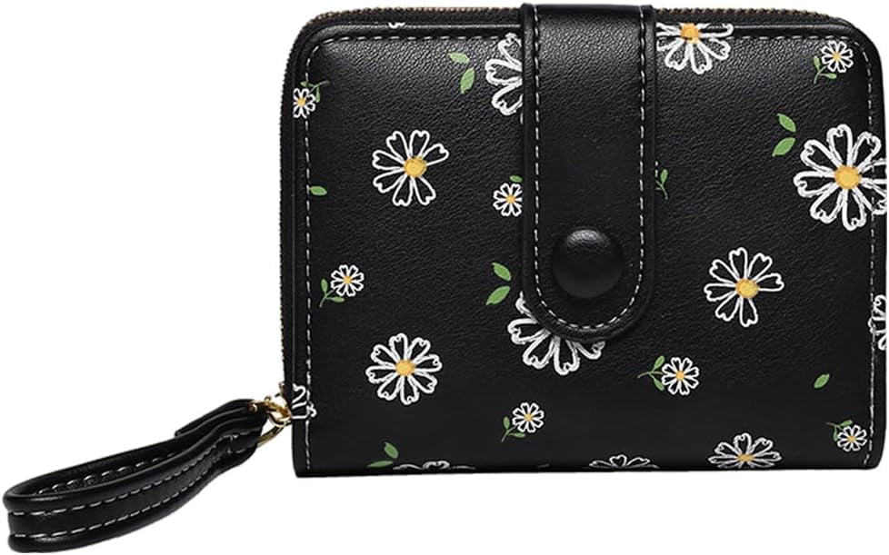 Fashion Cute Daisy Flowers Print Wallets with Exterior Zipper Around ...