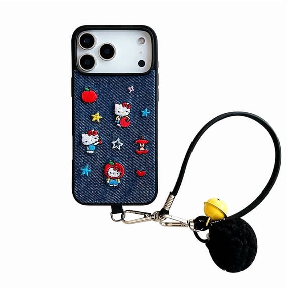 Fashion Denim Embroidered Hellokitty Shockproof Case for iPhone 16 17 ...