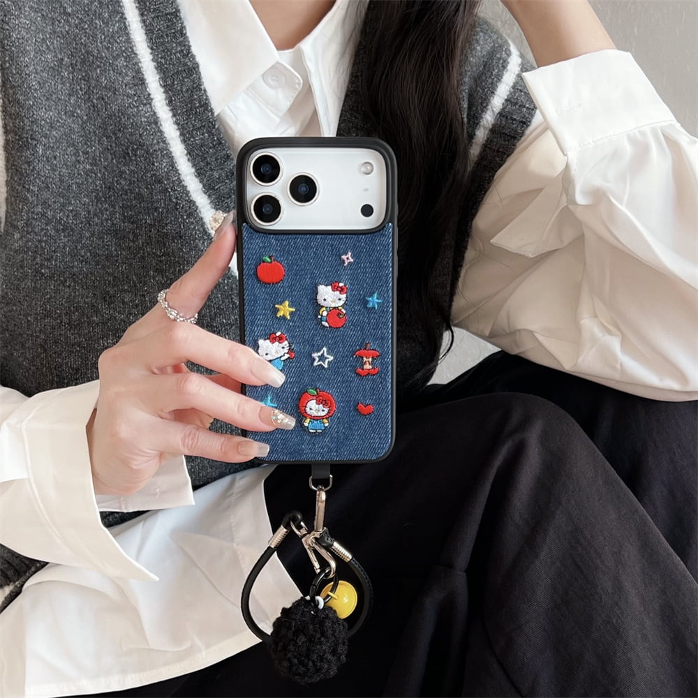 Fashion Denim Hello Kitty Shockproof Case for iPhone 17 16 15 14 Cover ...