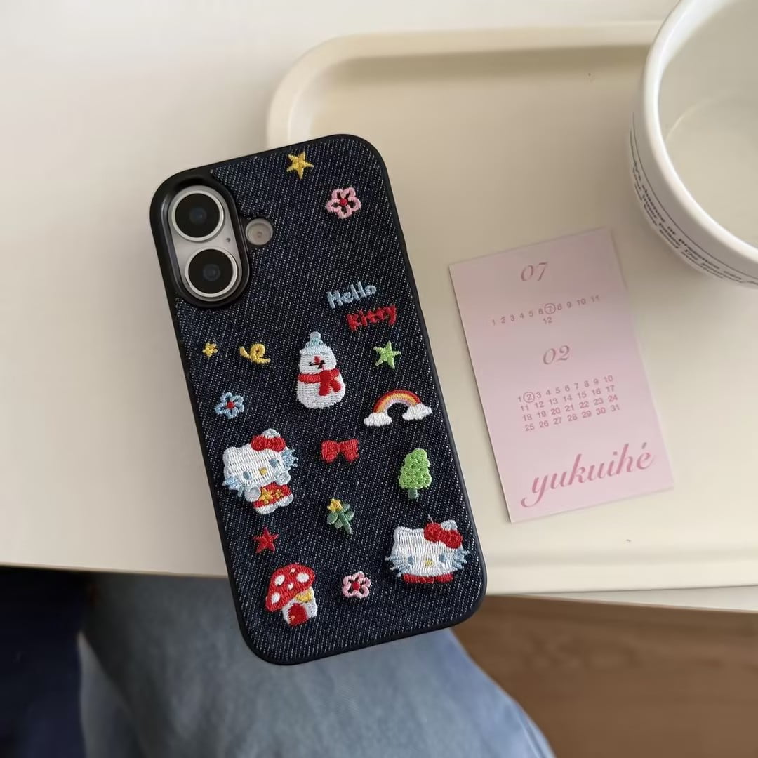 Fashion Denim Hello Kitty Shockproof Case for iPhone 17 16 15 14 Cover ...