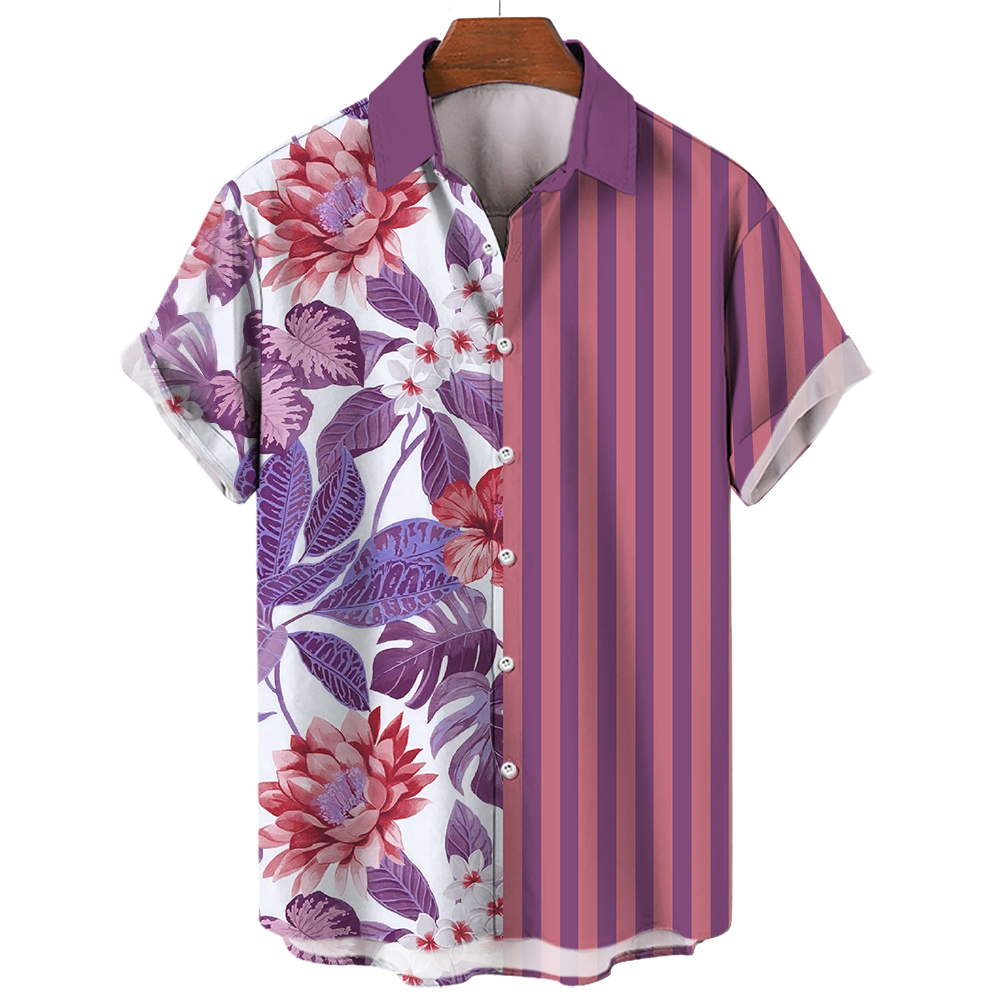 Fashion Design Men's Striped Shirts 3D Print Floral Graphics Button ...