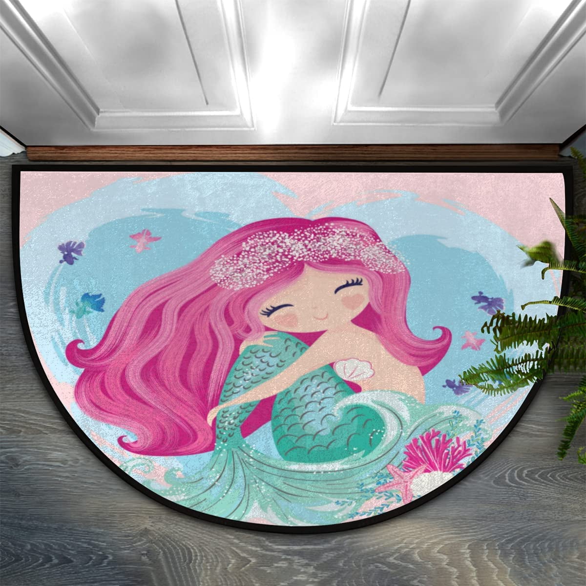 Fashion Doormat Bathroom Rugs Sea Cute Ocean Mermaid Half Round Door ...