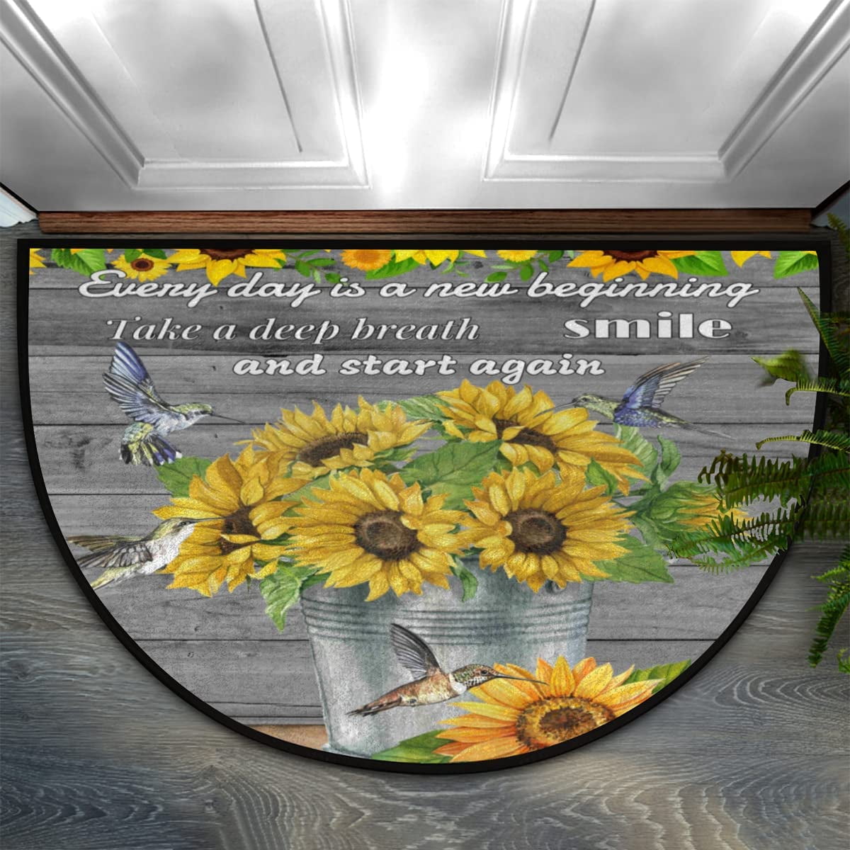 Fashion Doormat Bathroom Rugs Sunflower Hummingbird Quote Wooden Half ...