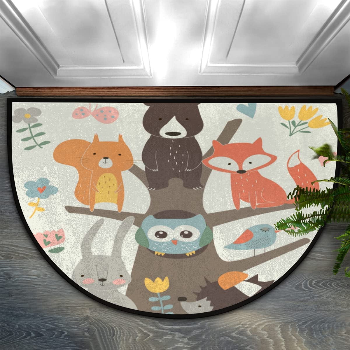 Fashion Doormat Bathroom Rugs Tree Bear Fox Bird Rabbit Half Round Door ...