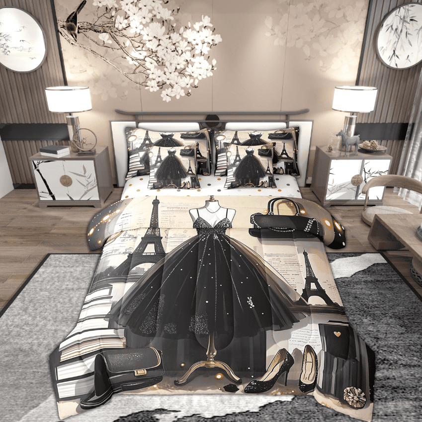 Fashion Dress Bed In A Bag 7 Piece Queen Size Fashion Girly Black Dress ...