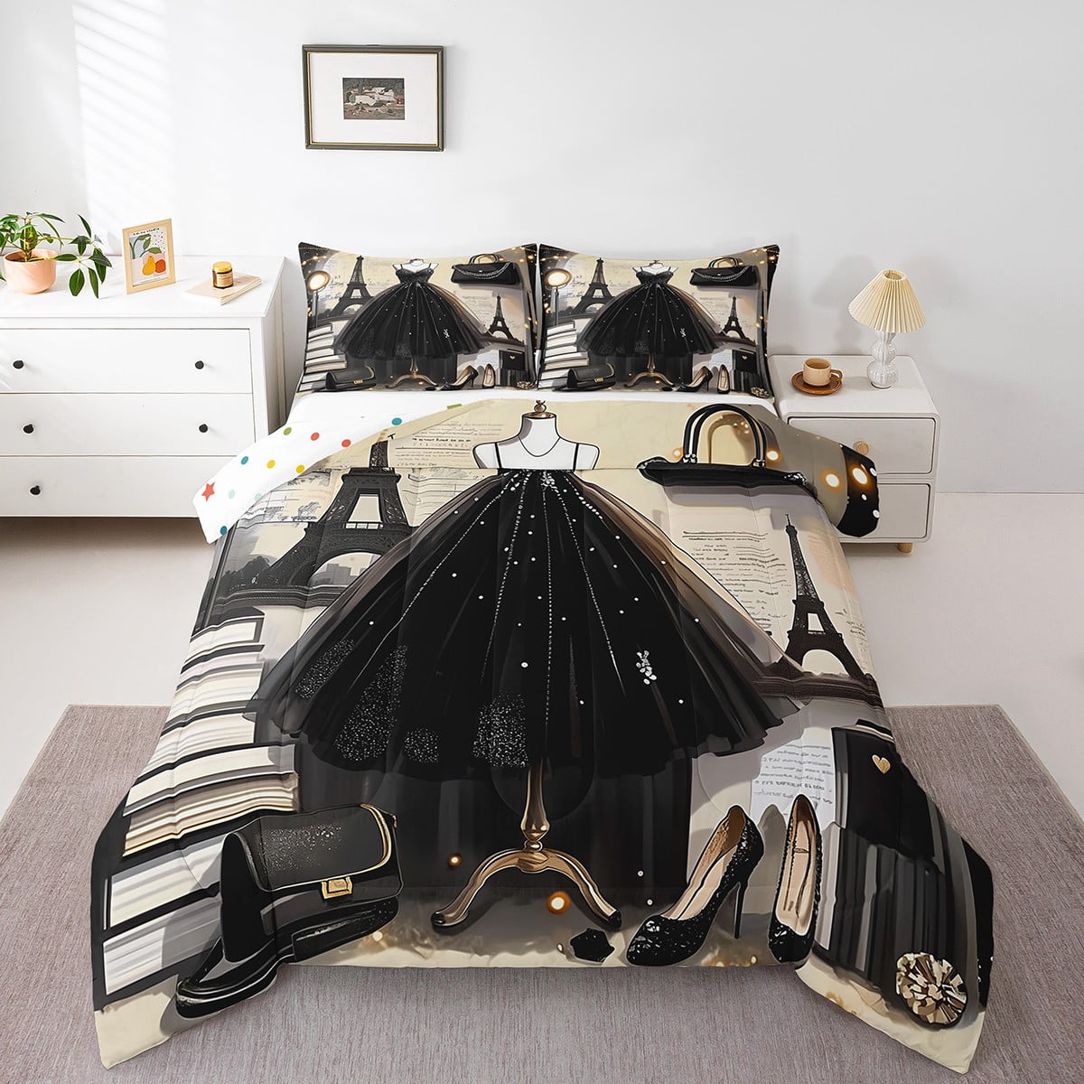 Fashion Dress Bedding Fashion Girly Black Dress Comforter Set Eiffel ...