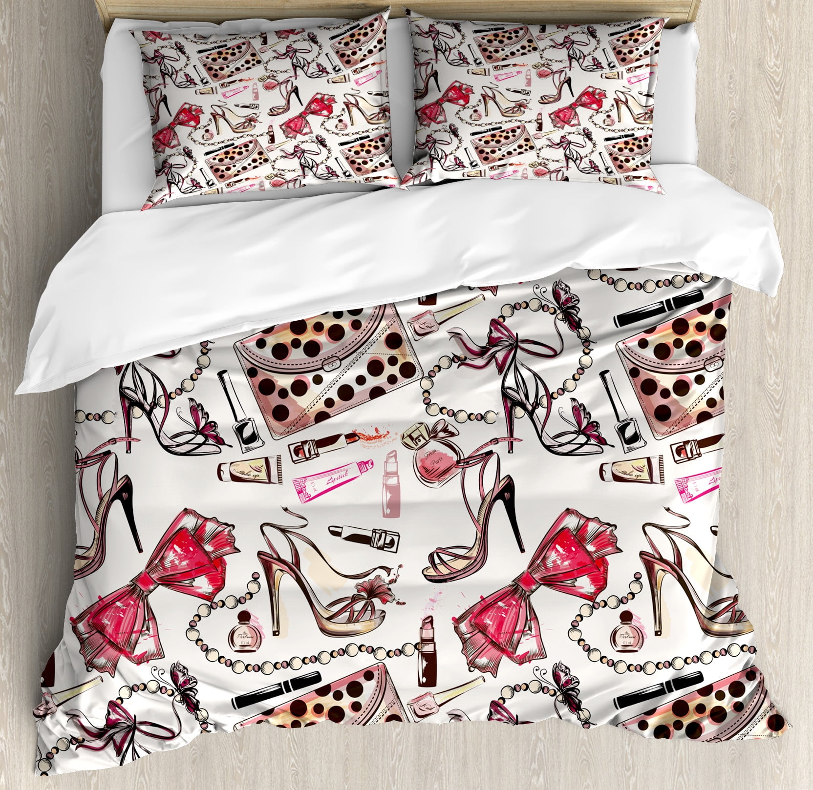 Fashion Duvet Cover Set, Feminine Shoes Lipstic Perfume Accessory Items ...