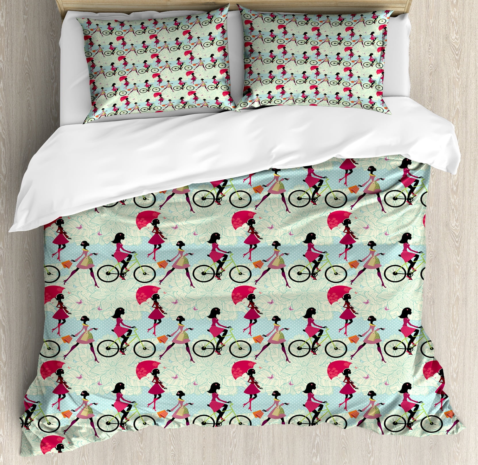Fashion Duvet Cover Set, Polka Dots Floral Shopping Biking Vacation ...