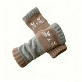 Fashion Embroidery Splicing Knitted Warm Gloves for Women, Casual Leaky ...