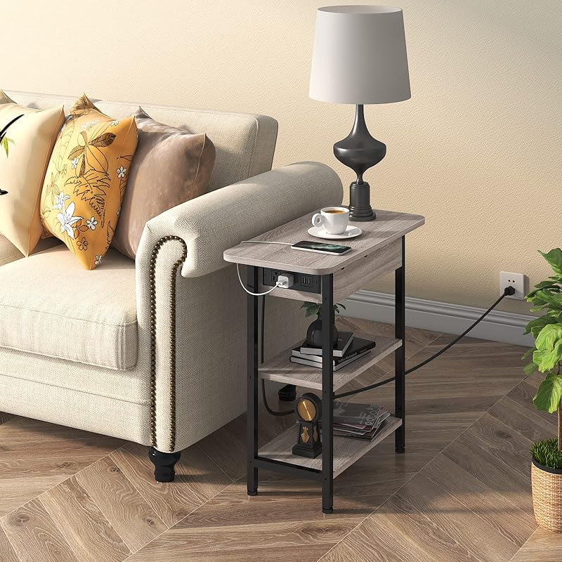 Fashion End Table with Charging Station, Flip Top Side Table with USB ...